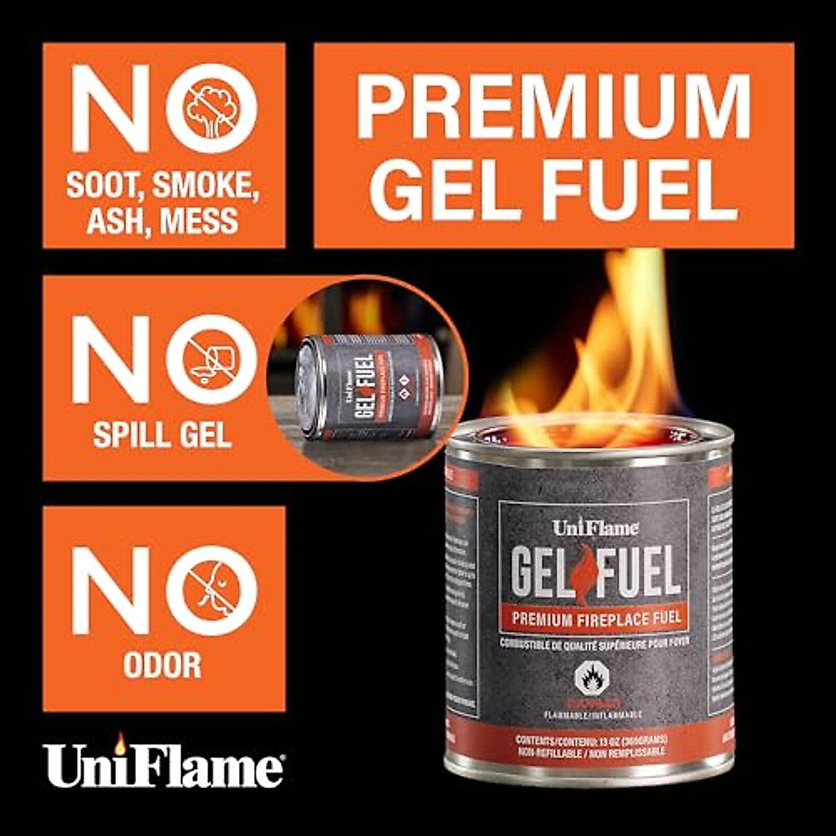 UniFlame - Gel Fuel, Premium Fireplace Fuel (12 Pack) | 12 13oz Cans