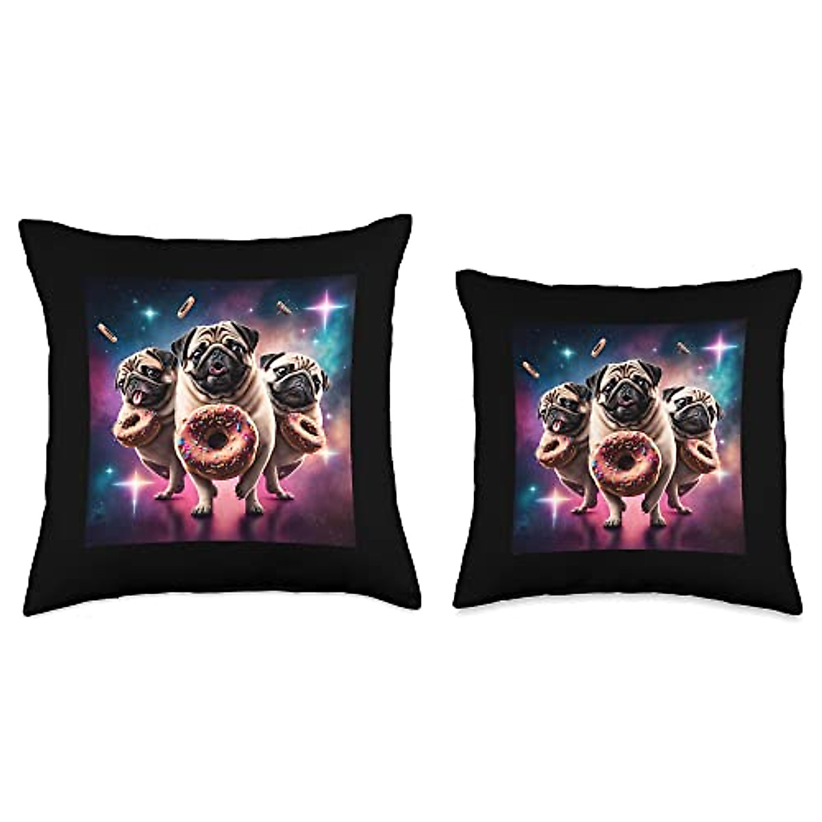 Galaxy Pug And Dog Designs Space with Donuts Cute Pug Boys Girls Men Women Throw Pillow, 18x18, Multicolor