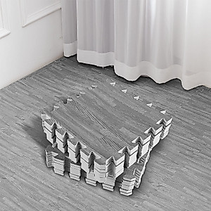 32 Pcs Wood Grain Mats Foam Tiles Interlocking Foam Floor Mats for Kids Adults Playroom Bedroom Farmhouse Flooring, 11.8 x 11.8 Inch(Gray)