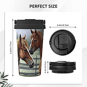GTKSYNVE Reusable Coffee Mug with Lid and Handle, Animals Embroidery Paintings Horses Tumbler for Hot & Cold Drinks 16oz Stainless Steel Insulated Coffee Tumblers Double Wall Vacuum Thermal Cup