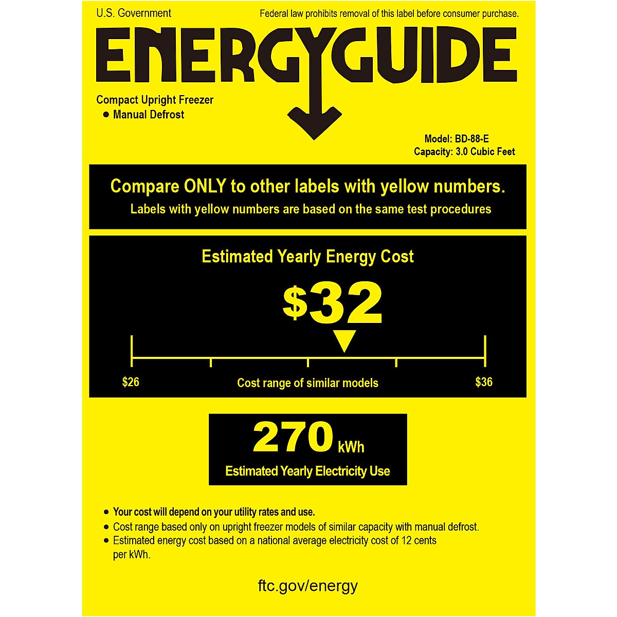 ADT Mini Freezer for Compact Space Small Freezer (Black, 3.0 Cubic Feet)