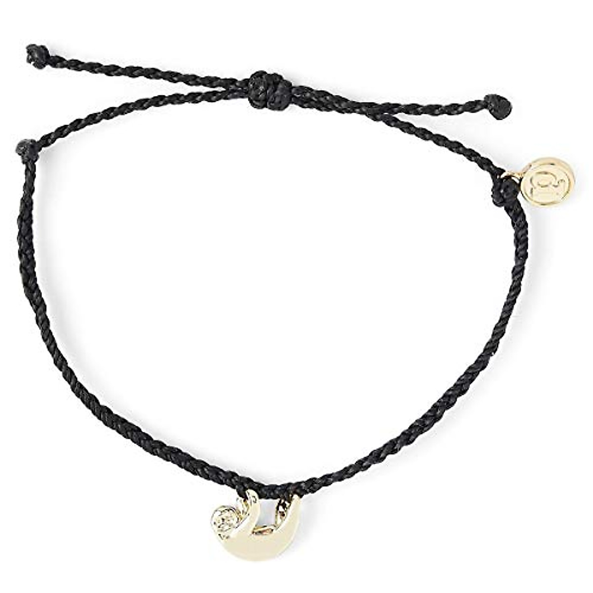 Pura Vida Gold Sloth Charity Wildlife Bracelet - 100% Waterproof, Adjustable Band - Coated Charm, Black