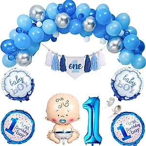 Blue Tassel 1st Birthday High Chair Banner - First Birthday Decorations For Boys,Cake Smash Party Highchair Banner,Yarn Tassel One Birthday Banner,Blue Yarn Tassel Garland Photo Prop