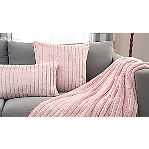 Mary Hatch Pink Faux Fur Throw Blanket Fuzzy Soft Luxury Decorative Blanket Fluffy Faux Rabbit Fur Throw Reversible Minky Plush for Couch Living Room Sofa Bed 50x60 inch