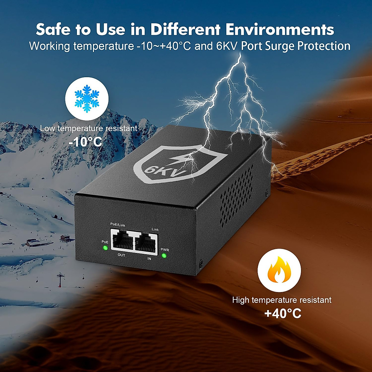 YuLinca Gigabit PoE+ Injector 90W, 802.3af/at/bt Power Over Ethernet Metal PoE Adapter, 10/100/1000Mbps, Non-PoE to PoE Adapter, Plug & Play, Distance Up to 100 Meters (328 ft.)