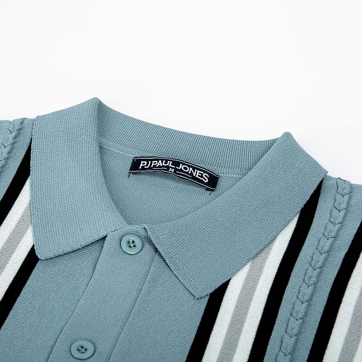 PJ PAUL JONES Knit Polo Shirt Mens Retro 70s Stripes Lapel Collared Knitted Shirts Blue Button Down Italian Knitwear for Summer Golf Bowling XL