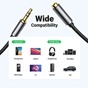 UGREEN Headphone Extension Cable 3.5mm Extension Gold Plated Aux Extension Cable Audio Stereo Jack Male to Female TRS Cord Extender Compatible with iPhone iPad Phones Tablets Media Players, 3.3FT