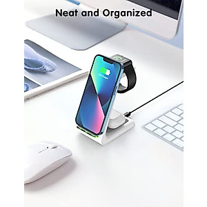 JoyGeek Wireless Charging Station, Wireless iPhone Charger, 3 in 1 Charging Station for Apple iPhone 14/13/12/11/SE/X/8 Series, iWatch 8/SE/7/6/3, AirPods 2/3/Pro - White