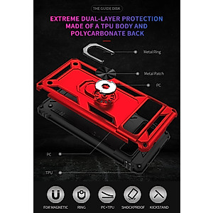 Dzxouui for Pixel 7 Pro Case with Tempered Glass Screen Protector, [Military Grade Shockproof] Cover Full Body Protection Hard Phone Cases with Magnetic Kickstand for Google Pixel 7 Pro - Red