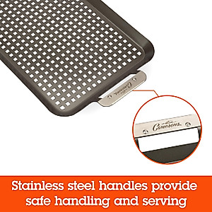 Camerons BBQ Grill Topper Grilling Pans (Set of 2 - Non-Stick Barbecue Trays w Stainless Steel Handles - Indoor Outdoor use for Barbecue & Smoked Meat, Vegetables & Seafood - Grill Accessory Gift Pack