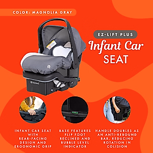 Baby Trend EZ Lift 35 Plus Ergonomic Lightweight Rear Facing Infant Car Seat with Multi-Position Base and Cozy Cover, Magnolia Gray