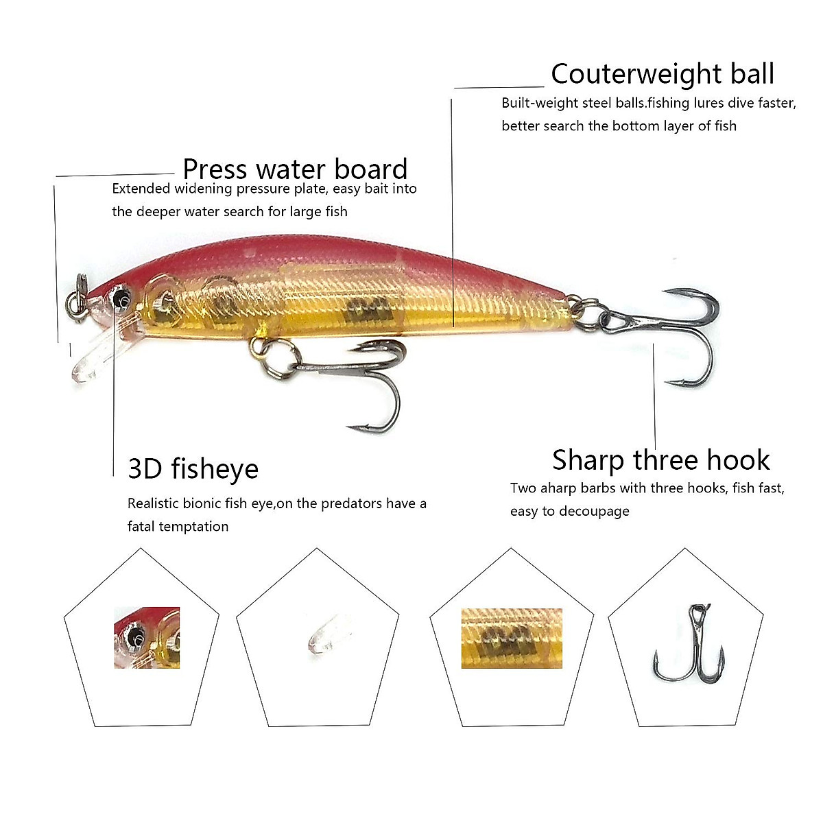 WANBY Proven Explosive Color Special Minnow Swimbait Vibrating Jigging Freshwater Saltwater Fishing Lures with Hook Fishing Tackle for Trout Bass Salmon