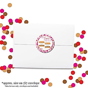 S’More Friends Like You Valentine Party Favor Sticker Labels, 40 2" Party Circle Stickers by AmandaCreation, Great for Classroom Valentines, Envelope Seals, Gifts & Treats