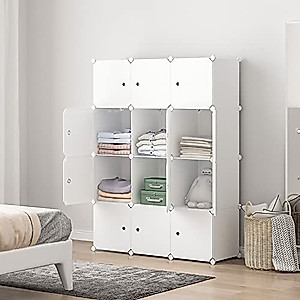 Aeitc Large Storage Cubes- 14''x 18'' (12 Cube)-Clothes , DIY , Closet Organizer with Doors, Modular Bookshelf Units, Toy Organizer, White