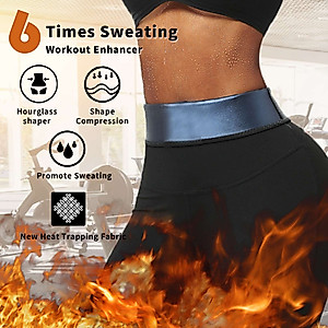 BODYSUNER Compression Sauna Sweat Leggings Pants for Women Thermo Compression Workout Gym Slimming Thigh Trimmer Blue,S/M