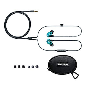 Shure SE215 Wired Sound Isolating Earbuds, Clear Sound, Single Driver, Secure in-Ear Fit, Detachable Cable, Durable Quality, Compatible with Apple & Android Devices - Blue