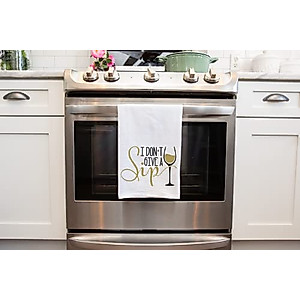 Handmade Funny Kitchen Towel - 100% Cotton Funny Hand Bar Towels for White Wine Lovers - 28x28 Inch Perfect for Hostess Housewarming Christmas Mother’s Day Birthday Gift (I Don’t Give a Sip (Lemon))