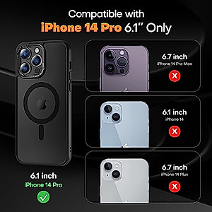 KISEN for iPhone 14 Pro Case Magnetic Compatible with MagSafe Slim Translucent Matte Phone Case Cover 6.1 inch, Black