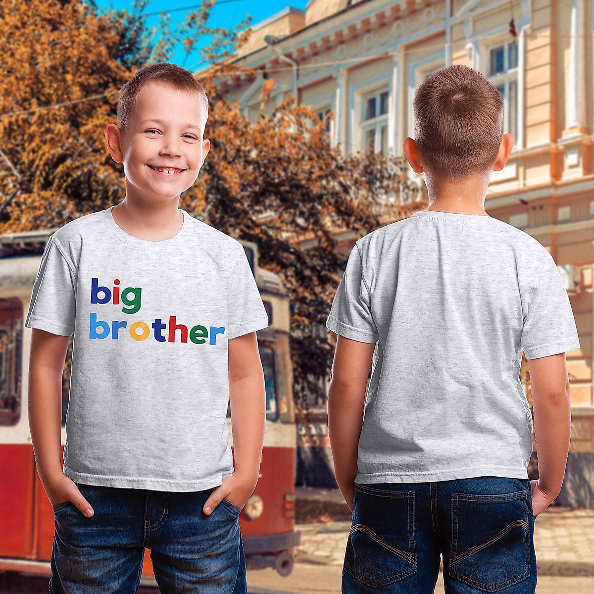 Big Brother Shirt Toddler Baby Boys Promoted to Big Brother Announcement T-Shirt Big Bro Short Sleeve Cotton Tee White Grey