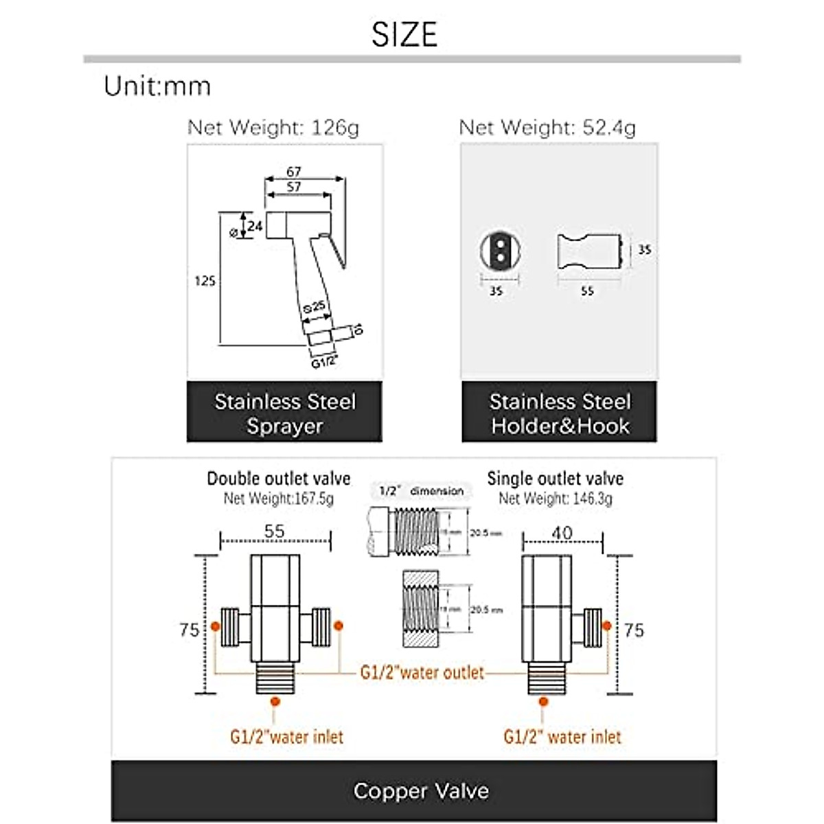 ifgswopq Hand Held Toilet Bidet Sprayer Brushed Gold Stainless Steel Douche Kit Faucet Washer Cleaning(Color:D) (D)