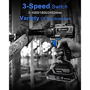 DEKOPRO Cordless Impact Wrench 1/2inch,20V Power Impact Wrench, Powerful Brushless Motor, 3-Variable Speed, Max Torque 258 ft-lbs (350N.m), 2x2.0A Li-ion Battery, 1 Hour Fast Charger and Tool Bag