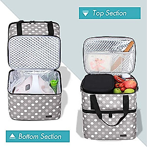 LUXJA Breast Pump Bag with 2 Insulated Compartments for Breast Pump and Cooler Bag, Pumping Bag for Working Mothers (Fits Most Major Breast Pump), Gray Dots
