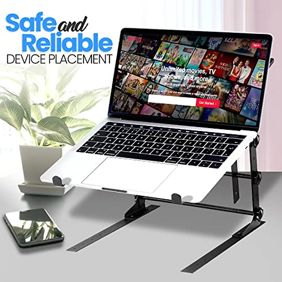Pyle Portable Dual Laptop Stand - Standing Table with Adjustable Height, Ergonomic Design & Anti-Slip Prongs for DJ Mixer, Sound Equipment, Workstation, Gaming & Home Use - PLPTS38, Black