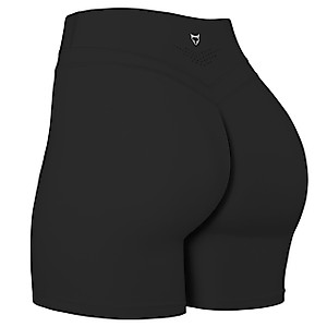 TomTiger Yoga Shorts for Women Tummy Control High Waist Biker Shorts Exercise Workout Butt Lifting Tights Women's Short Pants (Black, M)