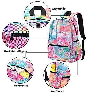 LEDAOU Mesh Backpack for Kids Girls Semi-Transparent Mesh School Backpack Bookbag Lightweight Casual Daypacks for Beach Gym Travel (Tie Dye Orange)