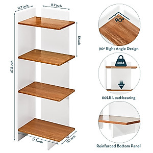 SAYGOER Modern Bookshelf Affordable Wood Bookcase 4 Tiers Tall Storage Shelves Floating Display Shelf Plant Stand for Living Room Home Office Bedroom Organizer，White Walnut