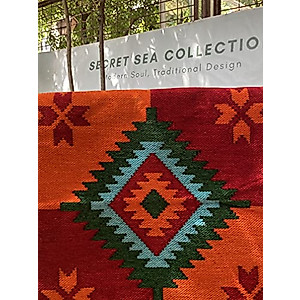 Secret Sea Collection, Mexican Area Rug, Washable Reversible Entrance Kitchen Bathroom Living Room Bedroom Dinning Room Country Farmhouse Authentic (2' x 4' ft, Red,Orange-Turquoise)