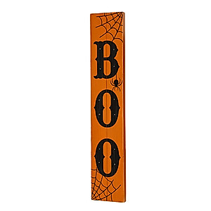 Glitzhome 42" H Halloween Porch Board Sign with Timer 6 Hours On /18 Hours Off, Lighted Halloween "BOO" Hang Sign or Lean Against Wall Standing Sign, 12 LED Lights Wood Plaques for Outdoor Decor