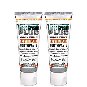 TheraBreath Plus Fresh Breath Maximum Strength 24-Hour Toothpaste with Zinc, Xylitol and Aloe, 4 Ounce (Pack of 2)