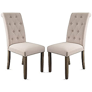 Tonfei Dining Chair Aristocratic Style Dining Chair Noble and Elegant Solid Wood Tufted Dining Chair Dining Room Set (Set of 2) (beige)