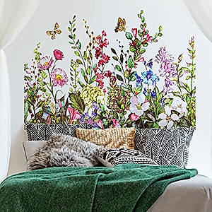 Flower Wall Decals Large Flower Clusters Butterfly Greenery Wall Sticker Removable Christmas Peel and Stick Art Murals for Kids Room Nursery Classroom Bedroom Living Room Home (19.69 x 27.56 Inch)