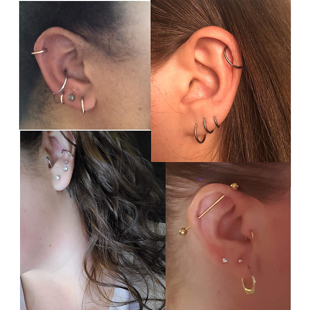 THUNARAZ 3 Pair Stainless Steel 16G Sleeper Earrings Septum Clicker Lip Nose Ring Body Piercing Silver-tone