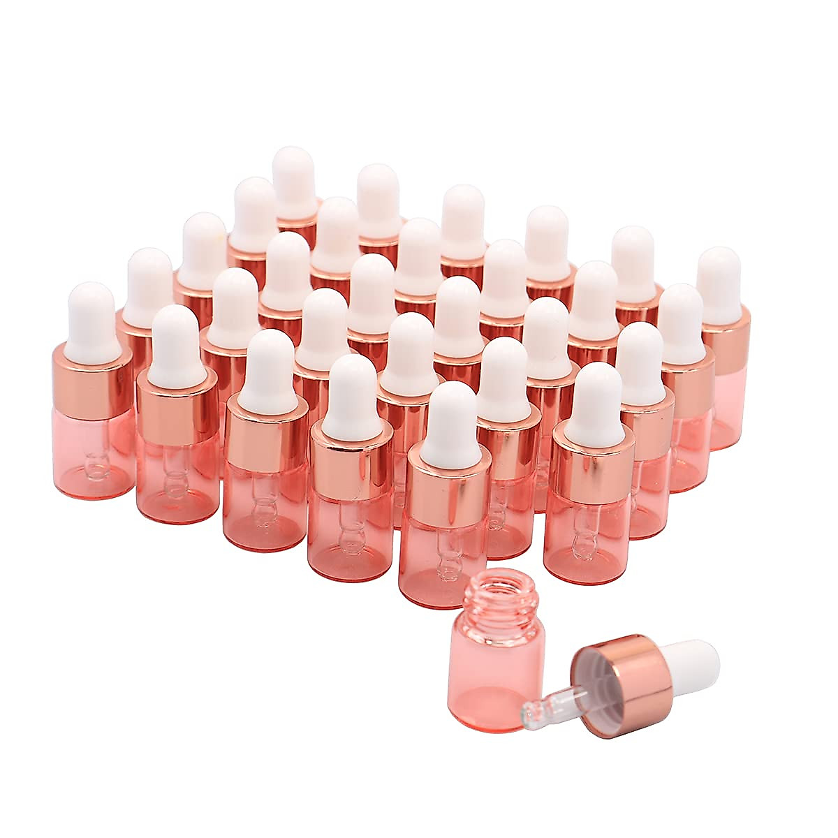 30 Pack Set, Pink Glass Dropper Bottles Essential Oils Dropper Bottles Mini Sample Bottles DIY Perfume Cosmetic Containers Glass Vials With Glass Eye Dropper (1ml)