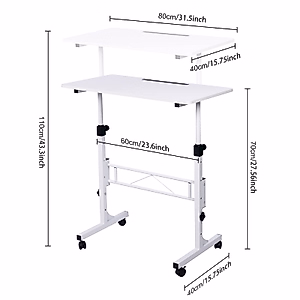 KLSMYHOKI Standing Desk Adjustable Height, Mobile Stand Up Desk with Wheels Small Computer Desk Rolling Desk, Portable Laptop Desk White Standing Table Home Office Desks 16"x31.5" Height 27"-43.5"