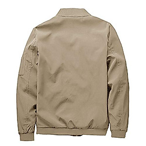 CRYSULLY Mens Autumn Casual Coat Sport Zip Outerwear Windproof Thin Bomber Jackets Khaki