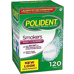 Denture Cleaning Tablets Smokers 120 Tablets bundle with Dentu-Care Denture Case and Denture Brush for Maintaining Good Clean Full Partial Dentures Mouthguards