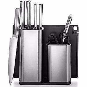 10-Piece Stainless-Steel Kitchen Knife Set - Newly Innovative Kitchen Knifes Set with Utensil Holder - 5 Stainless-Steel Knives - Knife Sharpener - Kitchen Scissors - Cutting Board- Knife Block holder