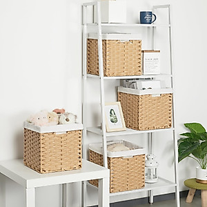 Bidtakay Wicker Storage Baskets with Liners 11x11 Storage Cube Bins with Handles Imitation Water Hyacinth 4-Pack Waterproof Woven Storage Baskets for Organizing Rattan Baskets Organizer-Natural