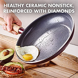 GreenPan Hudson Healthy Ceramic Nonstick, 8 Piece Cookware Pots and Pans Set, Vintage Wood Inspired Handle, PFAS-Free, Dishwasher Safe, Merlot Red