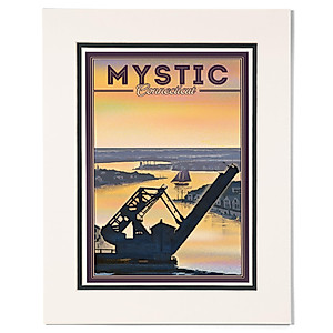Lantern Press 11x14 Inch Matted Art Print Wall Decor, Mystic, Connecticut, River, Lithograph