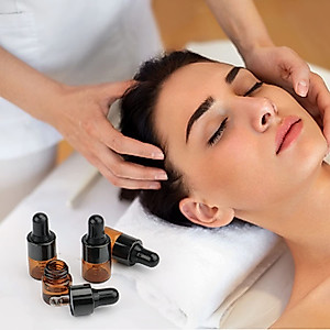 30Pcs Amber Glass Dropper Bottles Mini Empty Sample Vials Essential Oil Dropping Bottles Perfume Jars Cosmetic Container with Glass Eye Dropper and Black Caps (1ml)