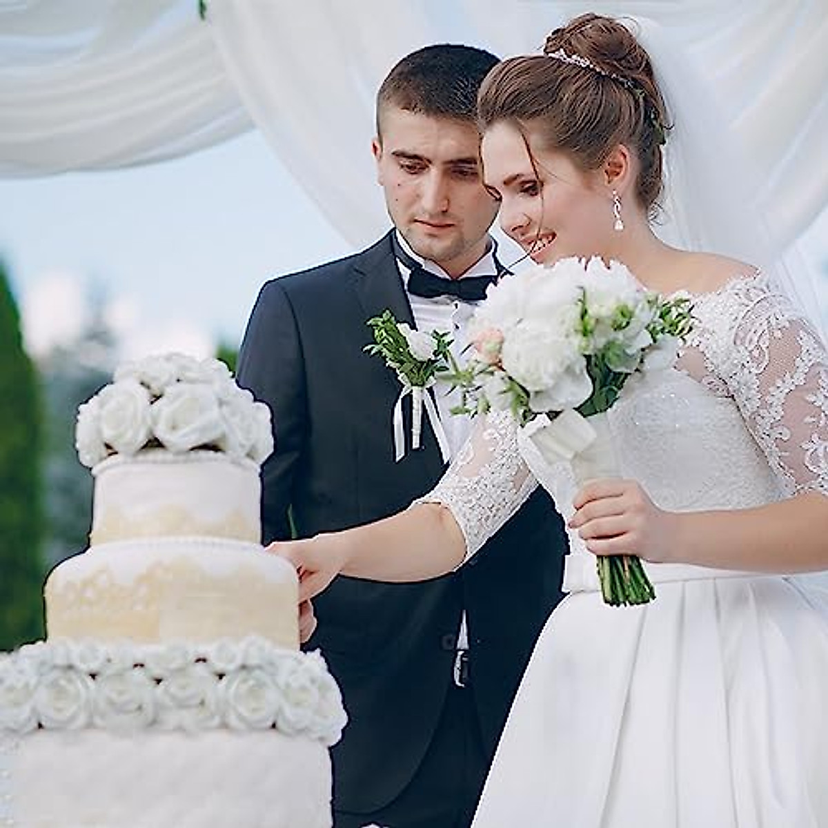 Wedding Cake Knife and Server Set, Little Cook 3PCS Cake Cutting Set for Wedding, includes 9.25" Cake Knife, 9" Cake Server and 6.7" Cake Pie Spatula, Stainless Steel Cake Cutter, Gold