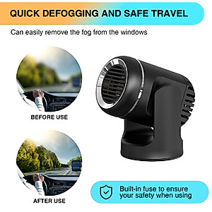 【Fametiy New upgrade】Portable Car Heater,Auto Heater Fan, Car Windshield Defogger Defroster, 2 in1 Fast Heating or Cooling Fan, 12V 150W Auto Ceramic Heater Fan Plug in Cig Lighter (Premium black)