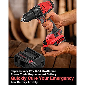 Bslite Replacement for Craftsman 20V Battery 6.0Ah CMCB206 Fit for Craftsman V20 20V Max Battery CMCB204 CMCB202 CMCB209 Compatible with Craftsman Battery 20V Tools and Charger（2Packs）