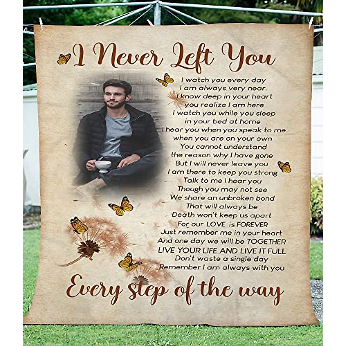 INSPIAMZUE Personalized Memorial Blanket I Never Left You, Photo Blanket Remembrance Throw, Deepest Grief Sympathy Gift for Loss of Son, Mother, Father, Brother N2629 (Fleece, 60x50 inch)