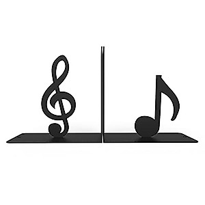 Bookends Music Notes, Bookends for Shelves, Book Ends for Office, Modern Bookends for Desk and Bookshelves, Metal bookends, Heavy Duty Metal Black Bookend Support, Creative Book Ends.